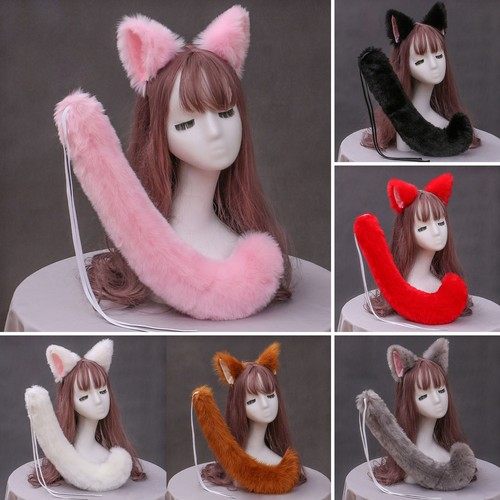 2 Pcs/set Cosplay Headband Tail Set Fluffy Cosplay Soft Halloween ...