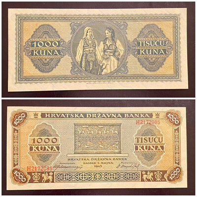 Croatia 1943 1000 kuna banknote UNC | eBay