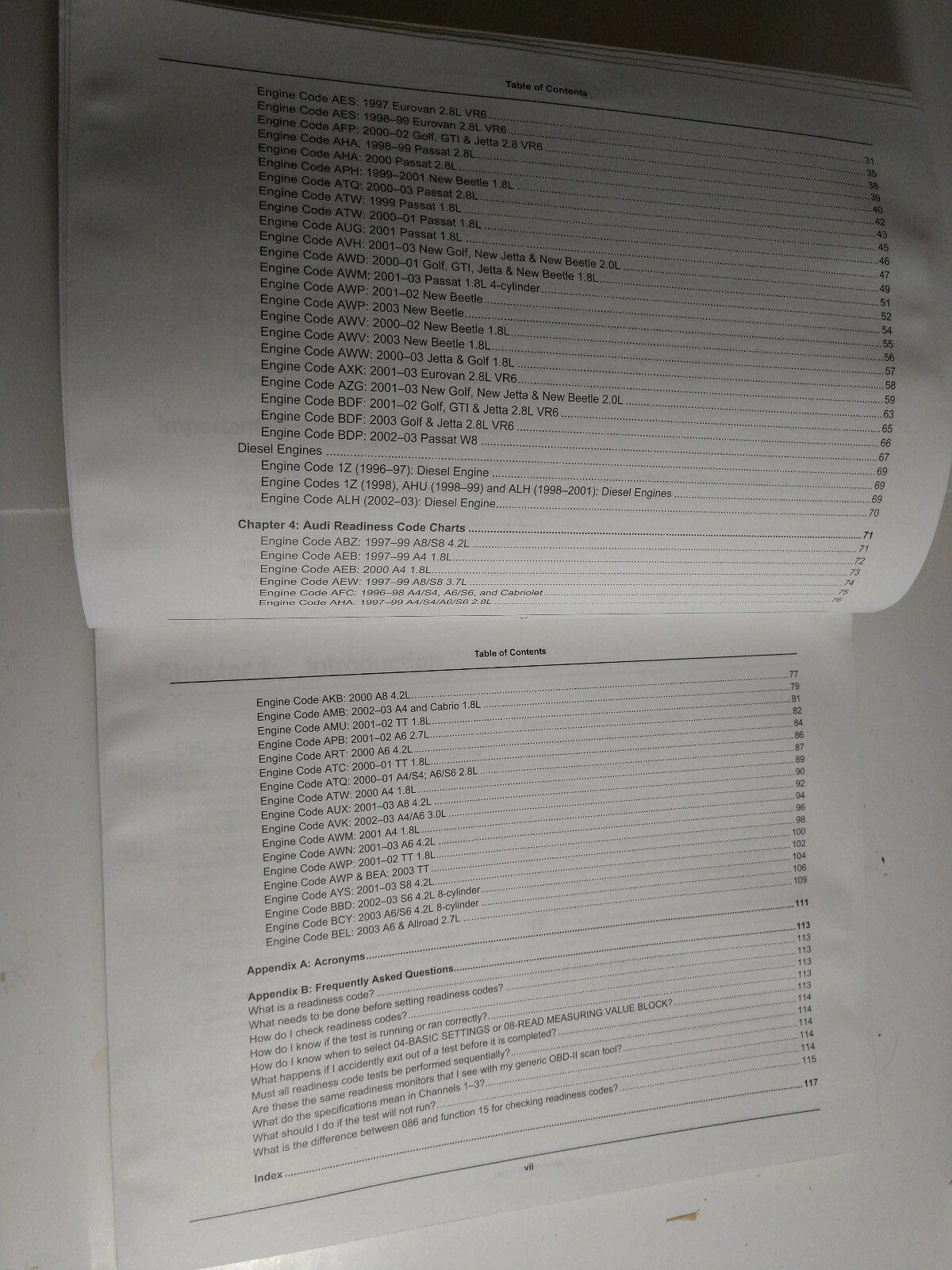 Snap on Volkswagen Audi Code OBD-II Readiness Code Charts Book. | eBay