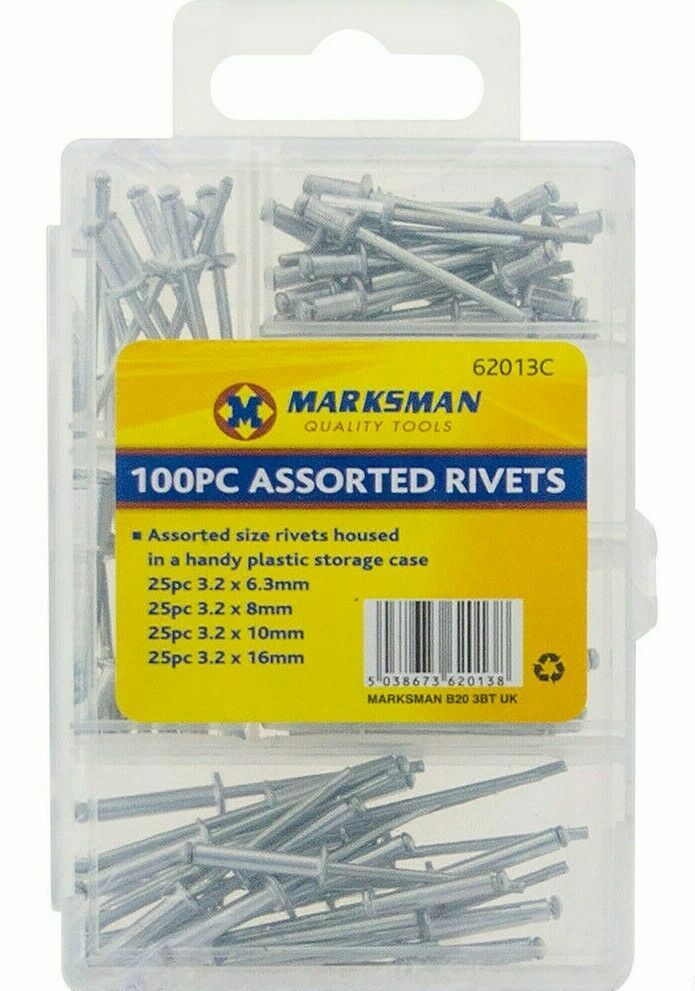 100PC BLIND RIVETS SET ASSORTED HAND RIVET POP ALUMINIUM HEAD STEEL ...