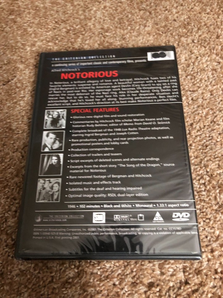 Notorious (DVD, Hitchcock, Criterion Collection, Cary Grant, Ingrid ...