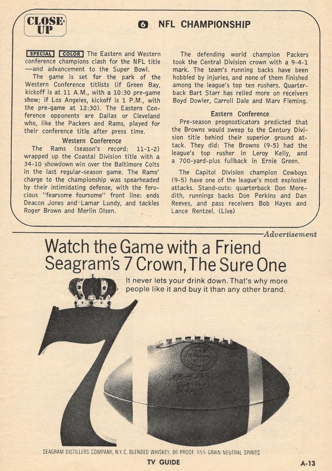 1968 NFL FOOTBALL TV AD'S~LA RAMS NFL CHAMPIONSHIP COASTAL DIVISION ...