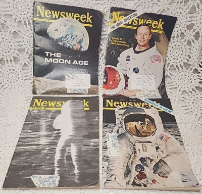 4 VINTAGE Newsweek Magazines Lot July & August 1969 NASA Apollo 11 Moon ...