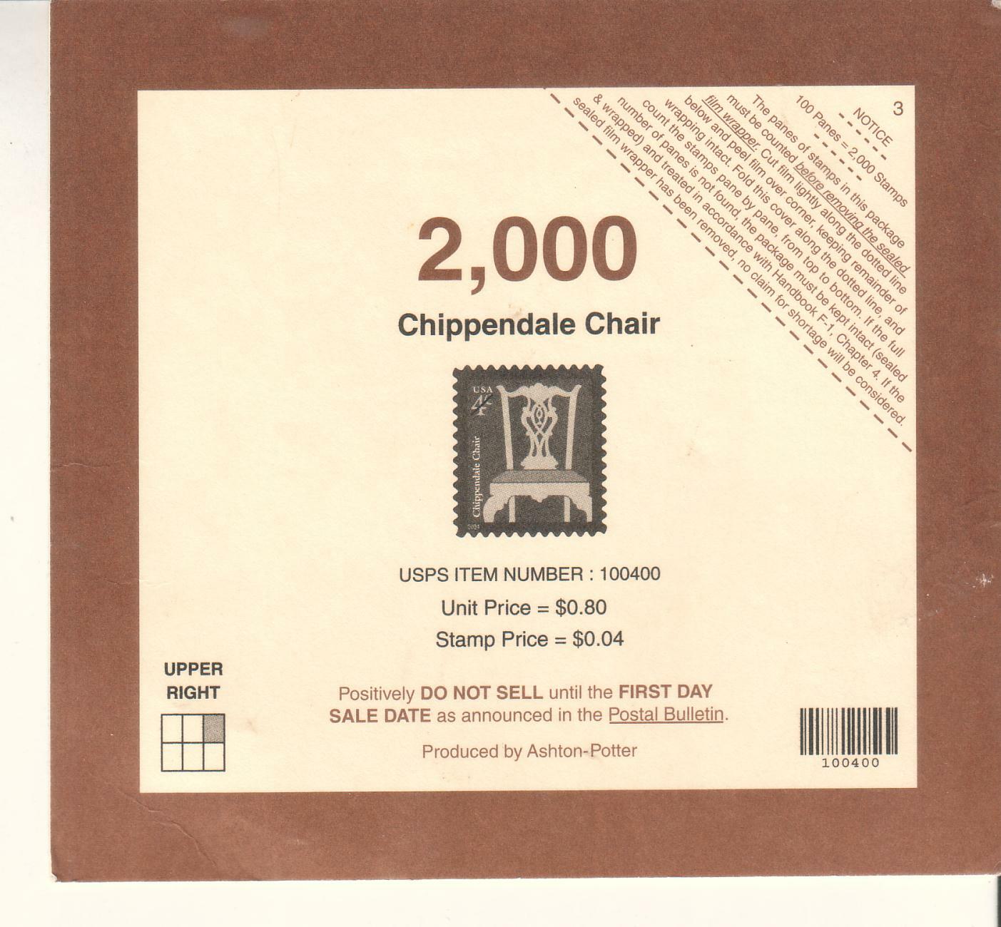 USPS deck card for 4 ct Chippendale Chair stamp Upper Right Ashton ...