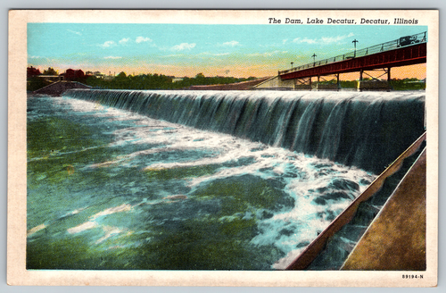 c1930s Dam Lake Decatur Illinois Overflowing Vintage Postcard | eBay
