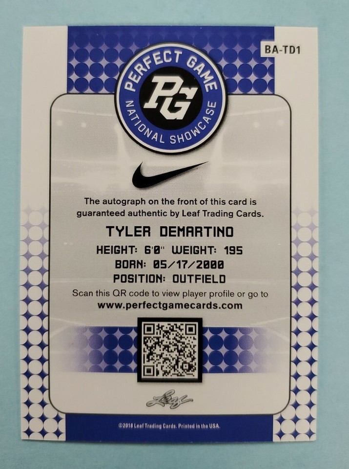 2018 Leaf Perfect Game Tyler Demartino Auto Red #BA-TD1 Card /5 | eBay