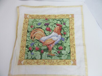 Finished Cross Stitch Rooster & Berries Completed 16x16 Country Farm | eBay