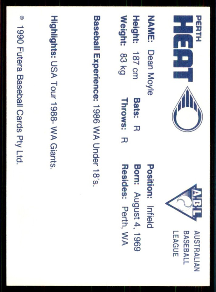 1989 Futera Perth Heat Dean Moyle Perth Heat #NNO | eBay