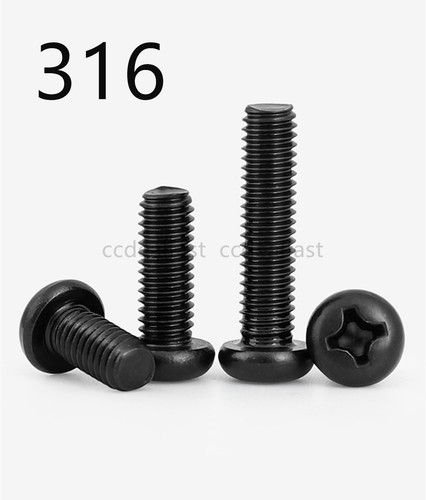 Black 316 Stainless Steel Phillips Pan Head Screws Bolts M2 M3 M4 M5 M6 ...