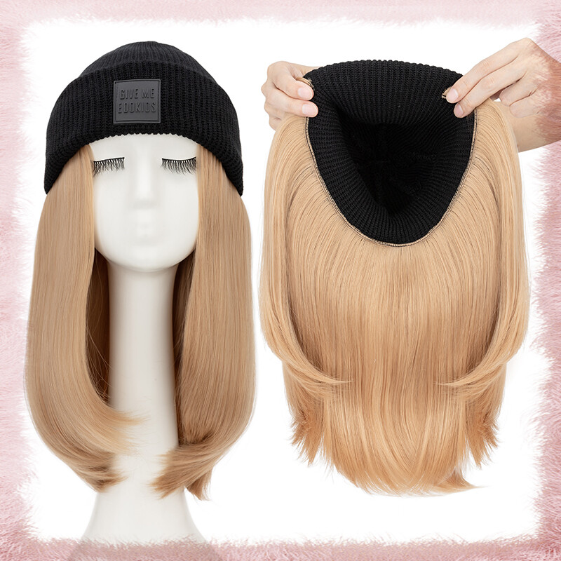 Cap with Hair Attached For Women Wig Hat with Hair Short Bob Style ...