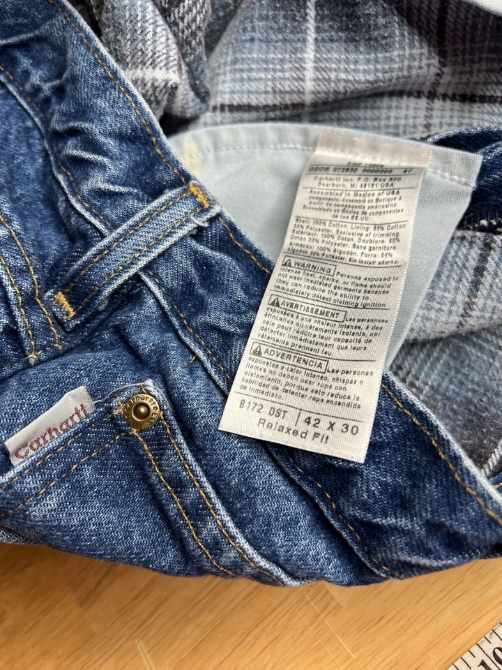 Carhartt FLANNEL LINED B172 DST 42x30 Relaxed Fit Denim Jeans Workwear ...