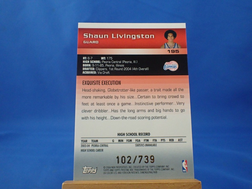 Shaun Livingston Topps Pristine 2004-05 RC Rookie #195 102/739 | eBay