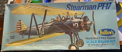 1973 GUILLOW'S STEARMAN PT-17 MODEL KIT 80, WWII 2 PILOT TRAINER, BALSA ...