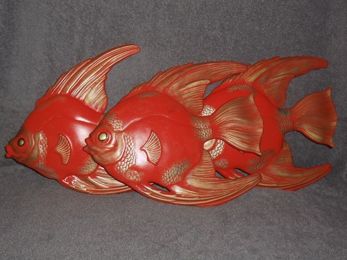 Great set 3 Vintage Chalkware Plaster Fish Wall Plaques for Mermaid ...