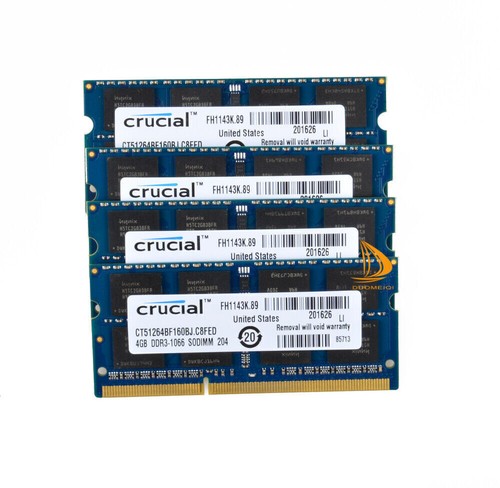 4PCS Crucial 4GB 2RX8 PC3-8500S DDR3 1066Mhz SODIMM Laptop Memory RAM ...