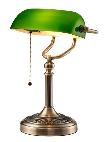 Green Glass Bankers Desk Lamp with Pull Chain Switch Plug in Fixture | eBay