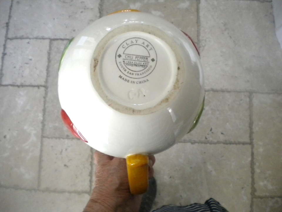 CHILI PEPPER PITCHER CLAY ART SO SAN FRANCISCO STAMPED HAND PAINTED ...