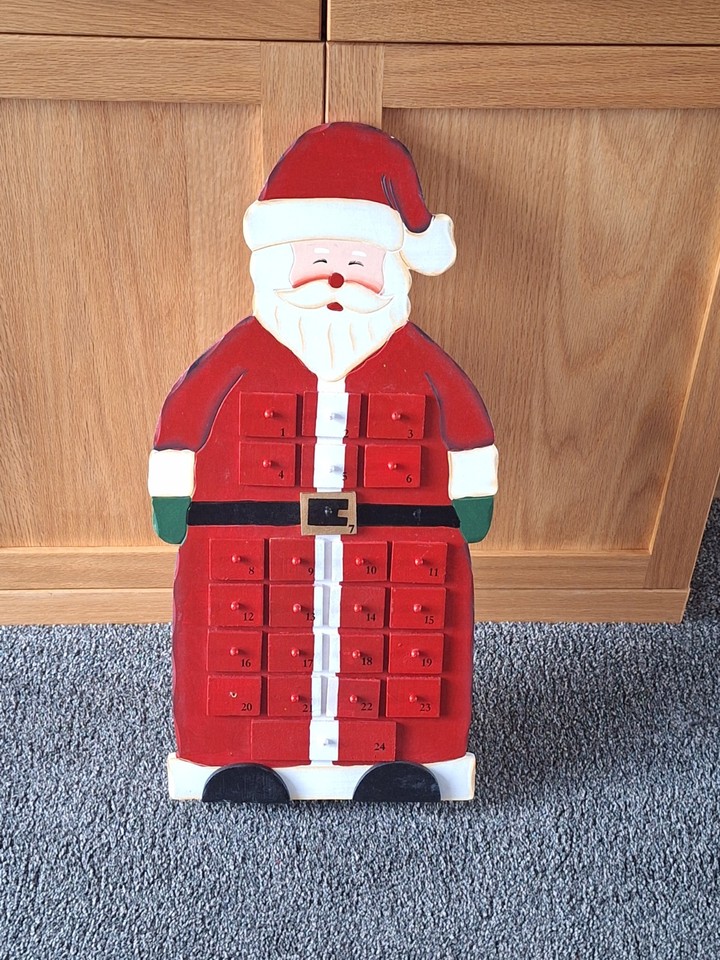 WOODEN SANTA/FATHER CHRISTMAS ADVENT CALENDAR DRAW COMPARTMENTS HEIGHT ...