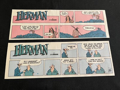 #Q05a HERMAN by Jim Unger Lot of 2 Sunday Quarter Page Comic Strips ...