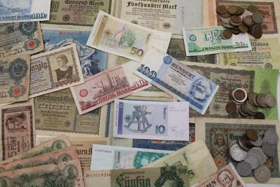 German Mark Money Banknotes Coins Reichsmark, D-Mark, East German mark ...