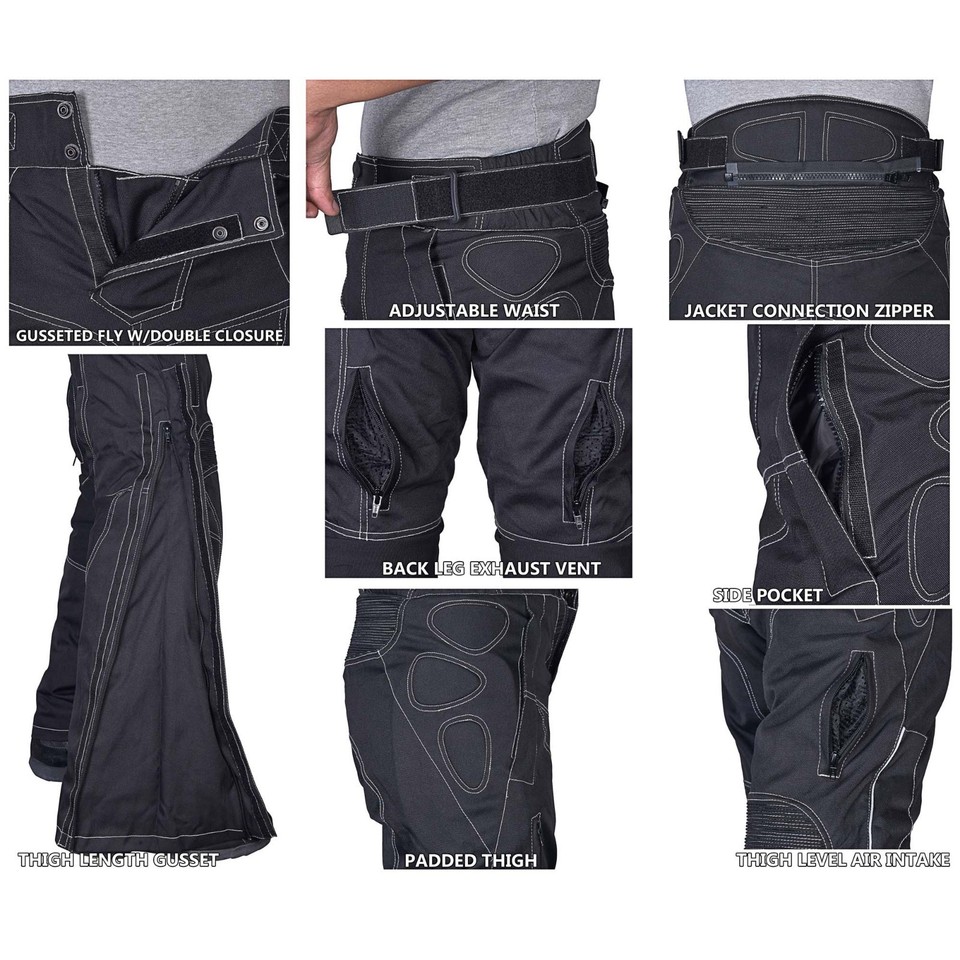 Motorcycle Waterproof Riding Pants Black with Removable CE Armor PT5 | eBay