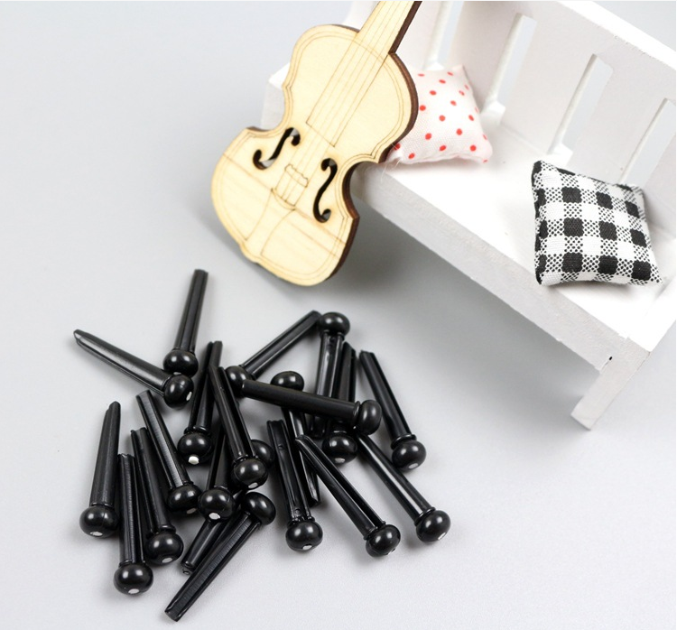Pack of 6 Black Acoustic Guitar Bridge Pins String End Peg Fasten Nut ...