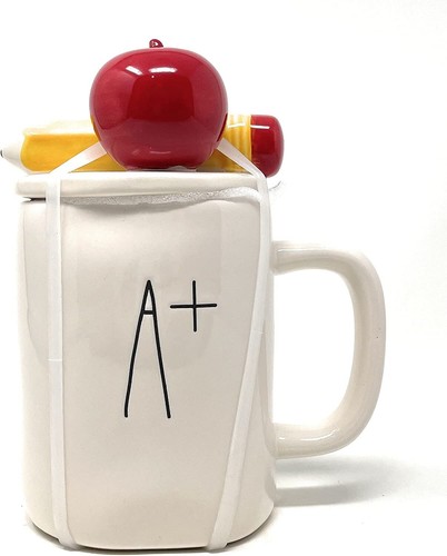 New Rae Dunn A+ Mug Ivory Pencil Apple Topper School Teacher Gift | eBay