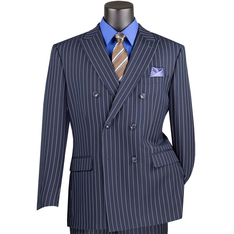 VINCI Men's Pinstripe Double-Breasted 6-Button Suit - 38S-62L, 8 Colors ...