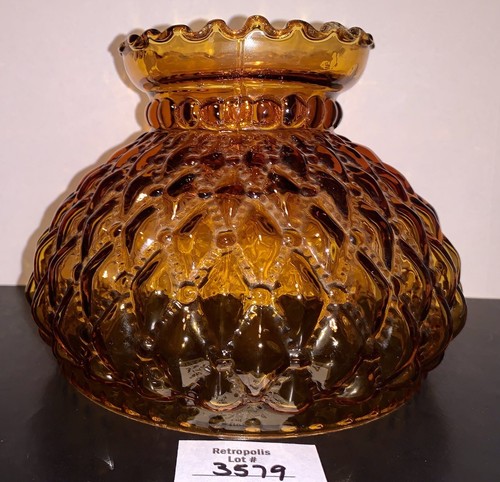 Quilted Diamond Bead Pattern Amber Glass Hurricane Round Lamp Shade ...