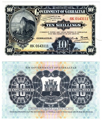 2018 Gibraltar 10 Shillings Banknote P41 UNC Celebration of World ...