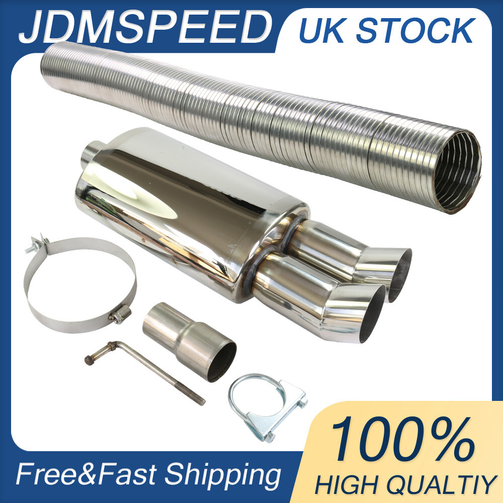 Universal Stainless Steel Twin Upswept Exhaust Back Box Flexi Pipe Kit ...