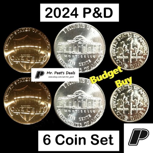 (6 Coin Set) 2024 P&D Penny Nickels & Dimes from FED Rolls BUDGET BUY ...