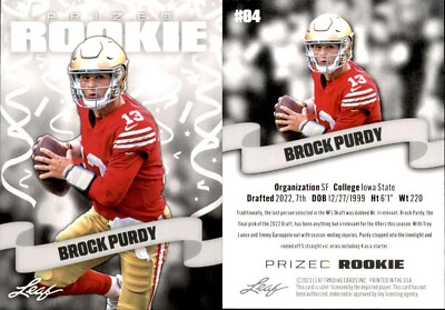 2023 Leaf Prized Rookie Brock Purdy RC Rookie #04 San Francisco 49ers ...