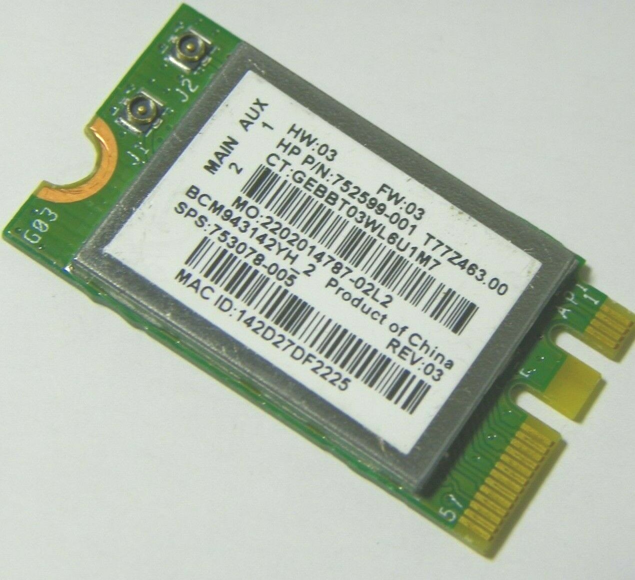 New OEM HP 753078-005 Broadcom BCM943142Y 802.11bgn BT 4. M.2 Mini Card ...