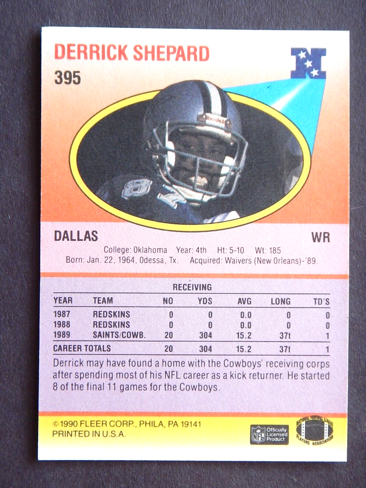 Derrick Shepard #395 Fleer 1990 Football Card (Dallas Cowboys) G | eBay