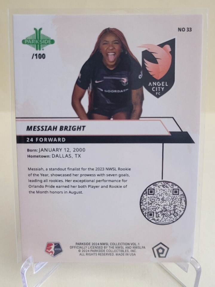 2024 PARKSIDE NWSL VOL 1 MESSIAH BRIGHT #33 SHIMMER PARALLEL /100 ANGEL ...