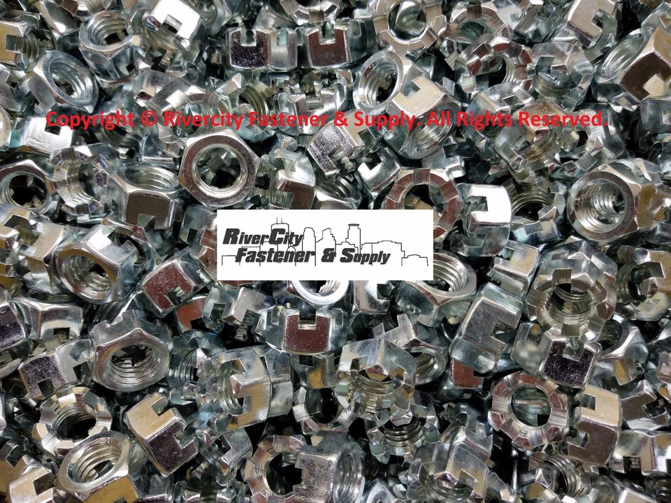 (1) 1-14 Slotted Hex Castle Nut Zinc Plated 1" x 14 Fine Thread 1 inch ...