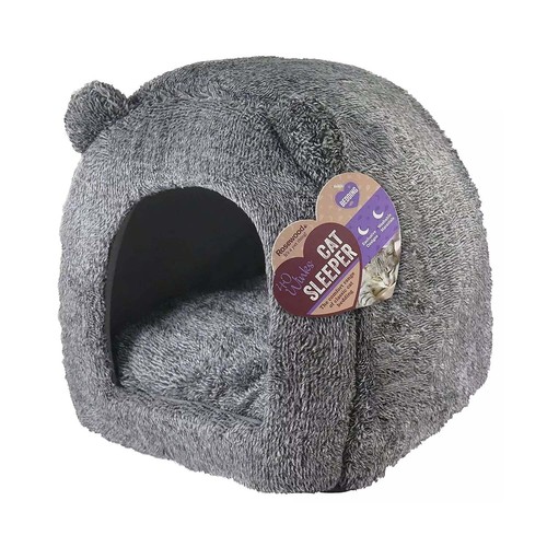 Cat Bed Grey Teddy Bear Premium Kitten Sleeper Rosewood 40 Winks Cave ...