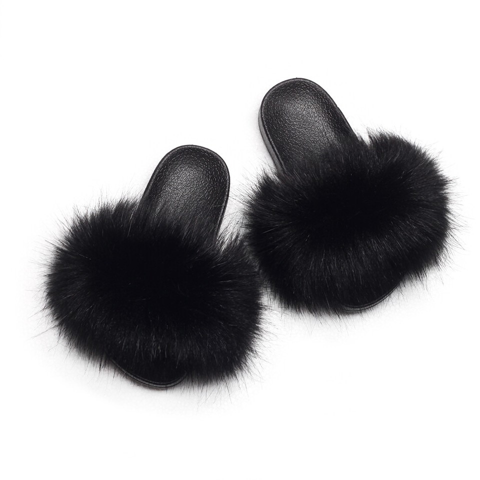 Kids Faux Farm Fox Fur Slippers Girls Summer Sandals Children Cute ...