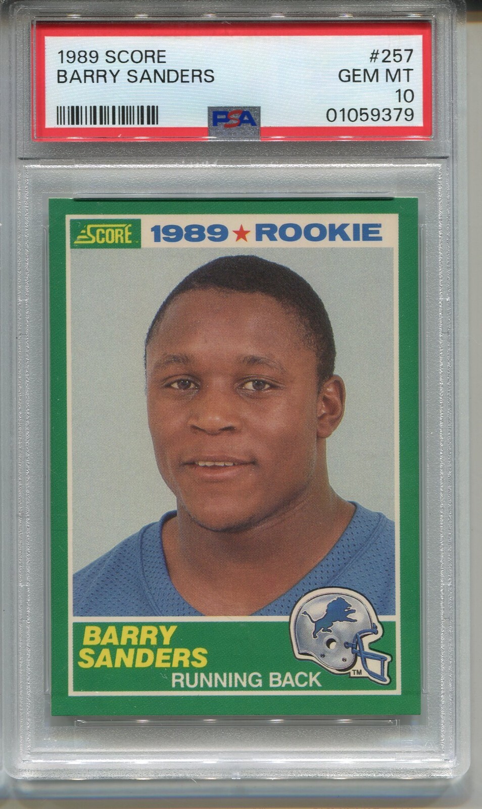 1989 Score Football #257 Barry Sanders Rookie Card Graded PSA 10 Gem ...