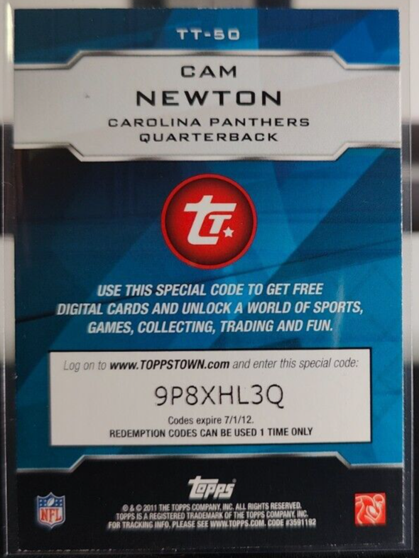 2011 Topps Topps Town Redemption Code Cards Cam Newton #TT-50 Rookie RC ...