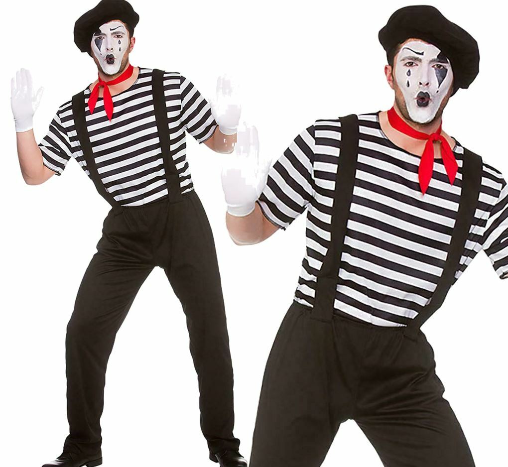 French Artist Costume Adults French Mime Artist Fancy Dress Costume