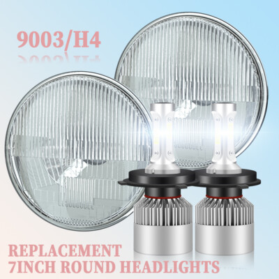 Pair 7 inch Round LED Headlights HI-Lo Beam For Freightliner Coronado ...