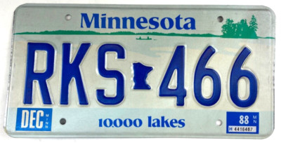 Vintage Minnesota 1988 License Plate Auto Man Cave RKS 466 Wall Decor ...