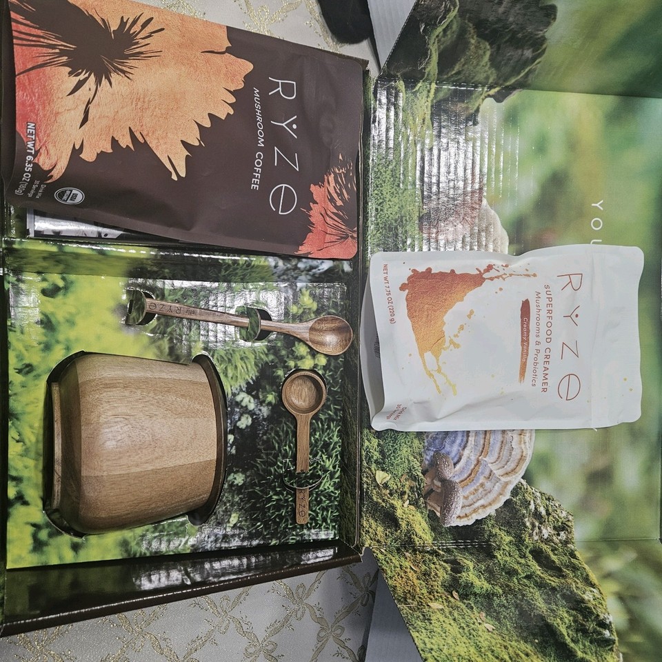 RYZE Ritual 1 Bag Of Coffee 30 Servings 1 Creamer Acacia Wood Jar Scoop ...