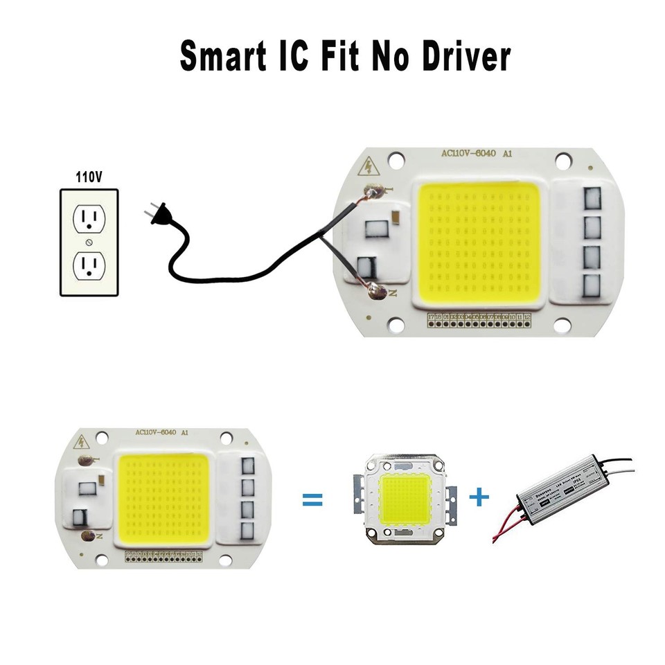 Tesfish 2PCS LED COB Chip 50W 110V White Light Engine Integrated Smart ...
