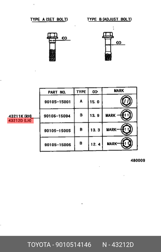 Genuine OE bolt for steering knuckle, 9010514146 for TOYOTA 90105-14146 ...