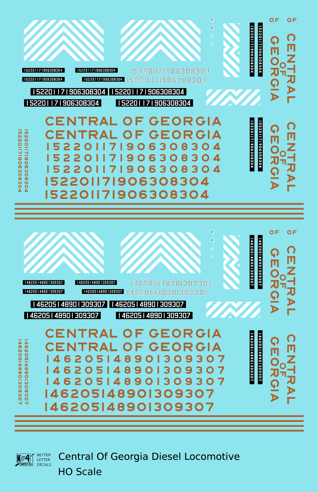 K4 HO Scale Decals Central Of Georgia Diesel Locomotive Gold Southern ...