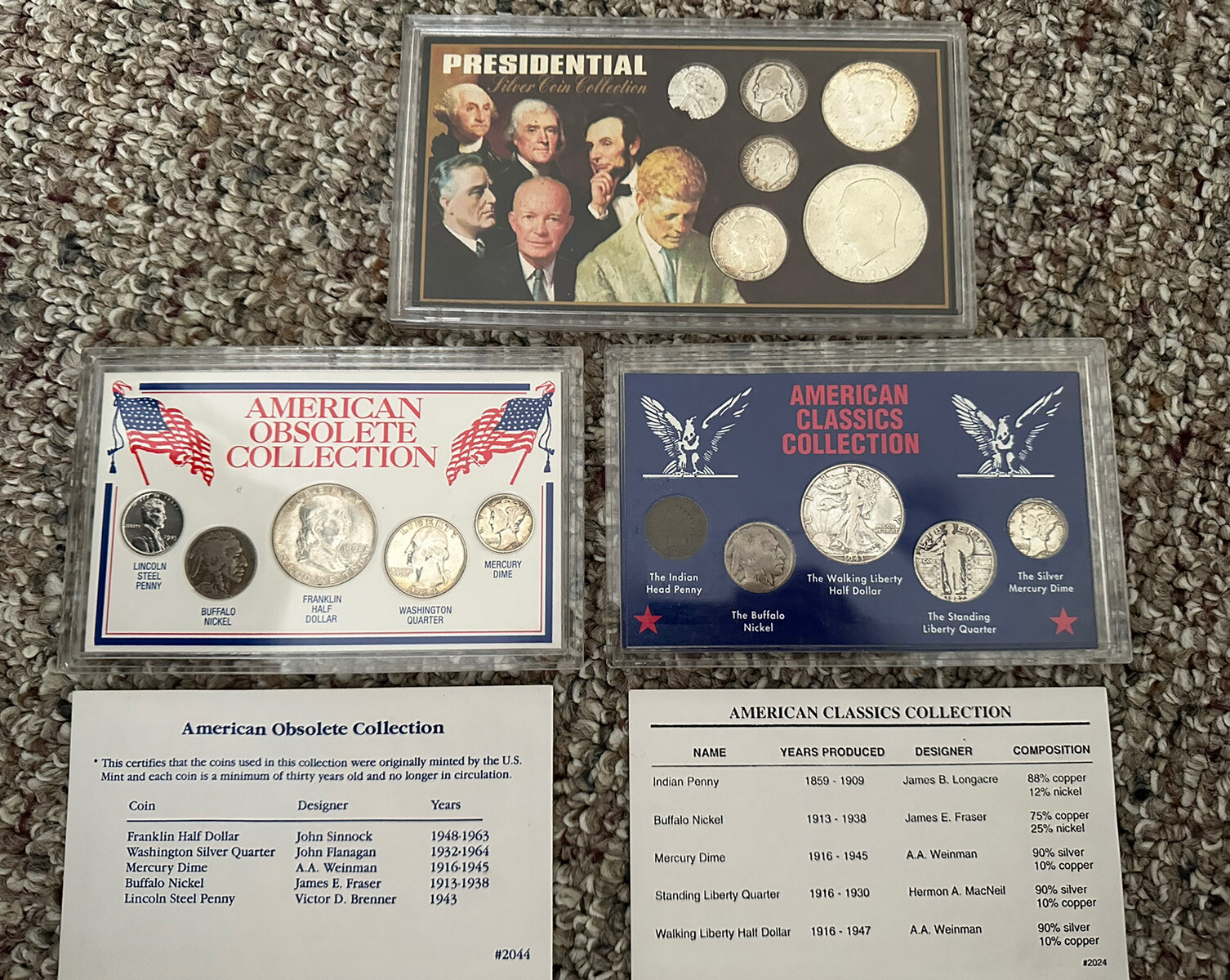 US Minted Coin Set Lot of 3 + CoA - RARE Presidential Silver Coin ...