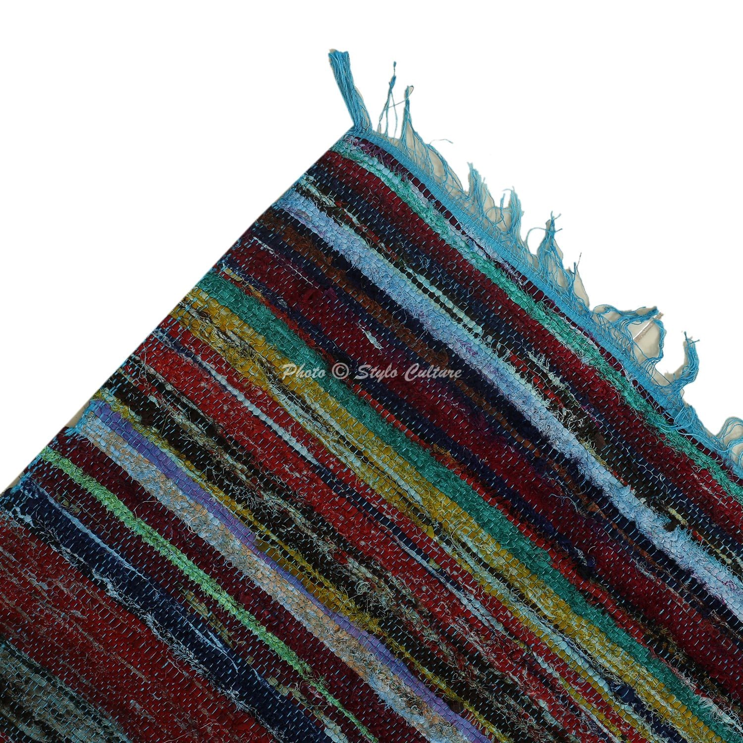 Handmade Braided Rectangle Woven Indian Rag Rug Chindi Throw Living ...